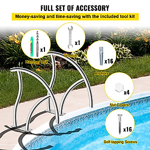 VEVOR Pool Handrail, 2Pack 30"x30" Swimming Pool Stair Rail, 304 Stainless Steel Stair Pool Hand Rail Rated 375lbs Load Capacity, Pool Rail with Quick Mount Base Plate, and Complete Mounting Accessory
