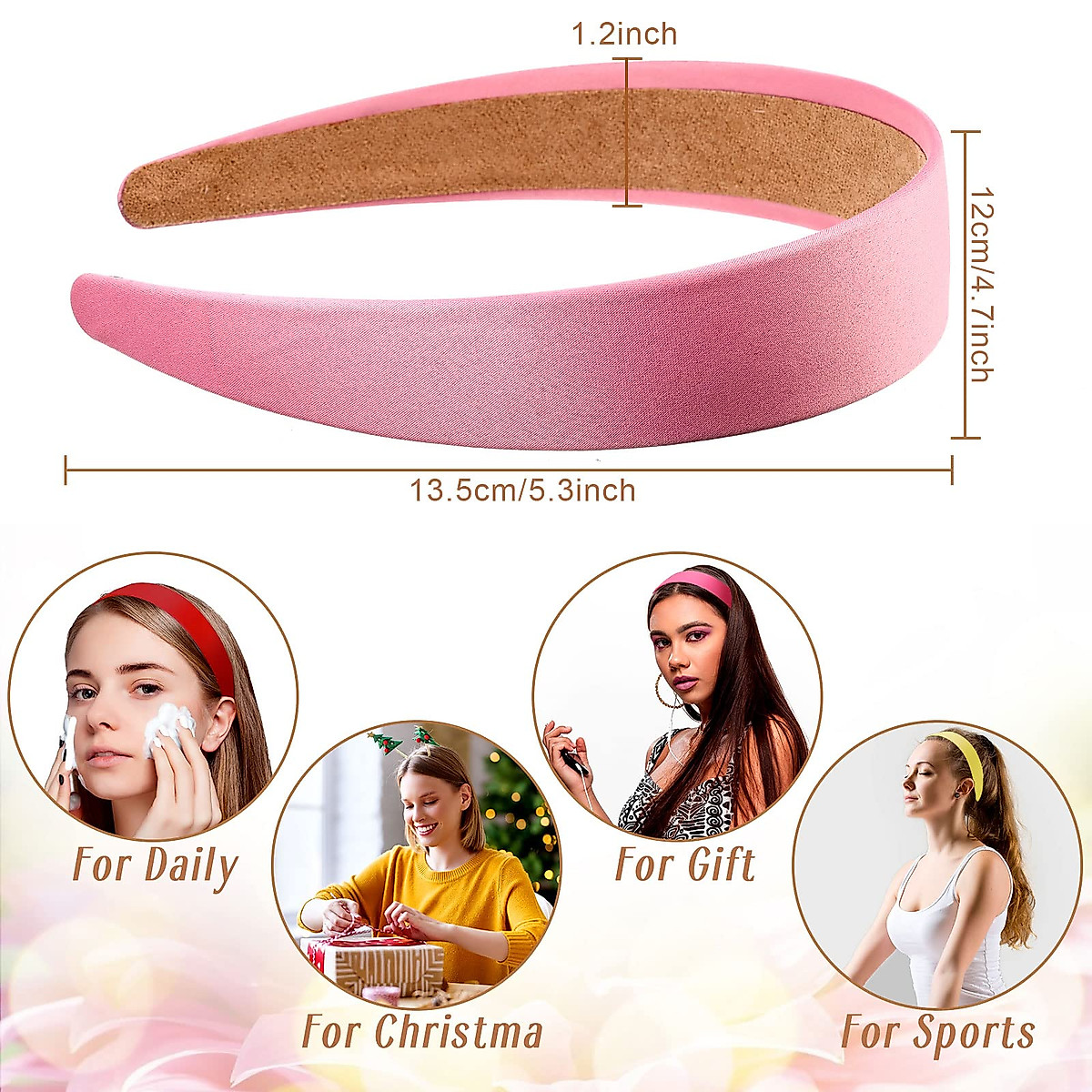 Janinka 36 Pcs Hard Headbands Bulk Plain Satin Headband Hard Headbands 1.2 Inch/ 3 cm Non Slip Ribbon Hairband DIY Hair Headband Holiday Costume Accessories for Women