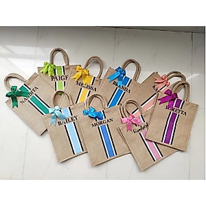 Globyz Jute Burlap Magenta Color With Initials Tote Bag Present for Wedding Birthday Gift Bridesmaid (35H*30L*12W CM) (A)