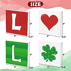 St. Patrick's Day Tiered Tray Decor Reversible Valentine's Day Wooden Sign St Patricks Decorations Lucky Shamrock Love Luck Heart Self-Standing Blocks Table Sign for Kitchen Irish Party Table Decor