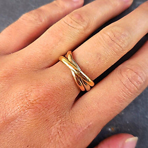 Jewelry Affairs 14K Gold Trinity Tri-Color Hollow Rolling Ring, Size 8