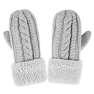 Verabella Womens Mittens Cold Weather Sherpa Lined Mittens Women Winter Mittens Warm Mittens for Women,2 Pairs,Black/Light Grey Braid