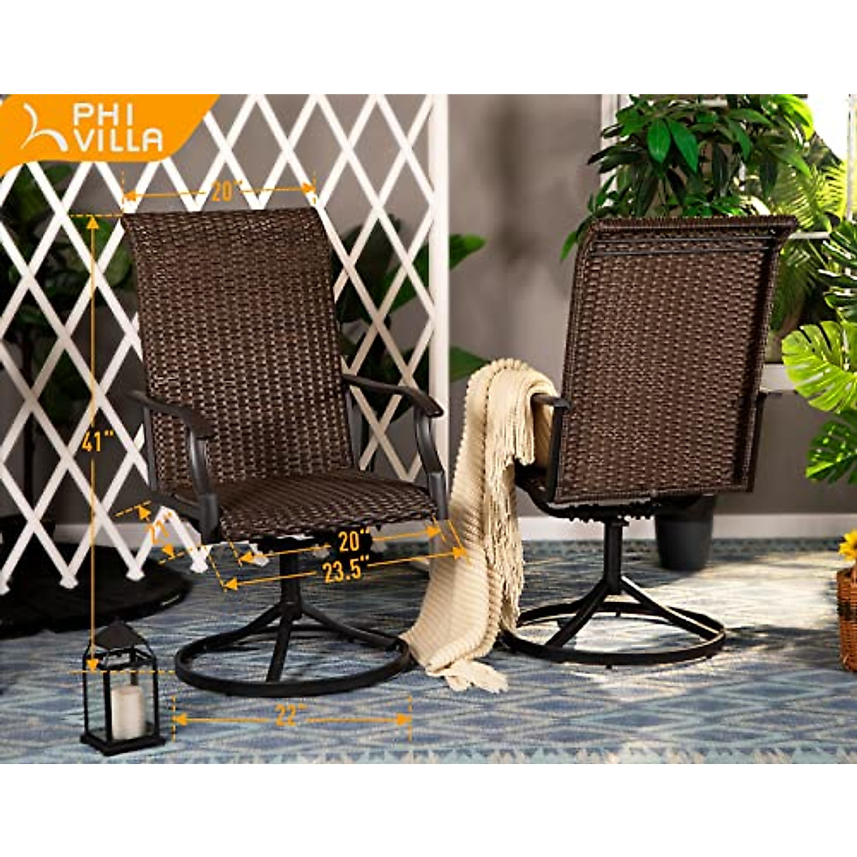 PHI VILLA Outdoor 9 Pieces Wicker Furniture Dining Set Patio Expandable Dining Table Set of 9 Rattan Swivel Dining Chairs for Outdoor Garden Bistro(9 Pieces)