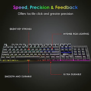 ET Mechanical Gaming Keyboard RGB Backlit Keys Computer Keyboard, 16.8 Million Color 104 Keys Blue Switch Wired Gaming Keyboards Full Size, Aluminum Base USB Keyboard for PC Gamer Laptop