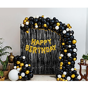 MEHOFOND 2 Pack 3.3x6.6ft Black Foil Fringe Backdrop Curtain Halloween Black Metallic Tinsel Streamers Party Decorations Fringe Backdrop for Birthday Baby Shower New Year Party Decor Photo Studio Prop