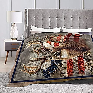 American Flag Deer Blankets 60"X50" Ultra-Soft Flannel Throw Blanket Plush Cozy Throws for Sofa Bed Micro Fleece Blanket for Adults Kids