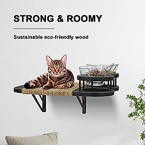 Cat Hammock Cat Wall Shelves with 3 Steps, Cat Shelves and Perches with 2 Cat Food Shelf, Cat Climbing Shelf Cat Scratching Post Cat Wall Shelf for Indoor, Cat Steps with Plush Covered, Gift for Cat…