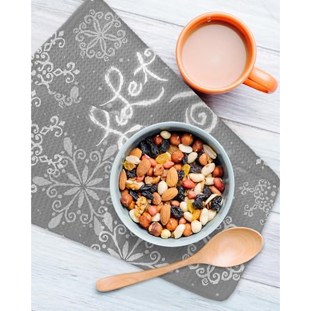 Hokiten Grey Christmas Snowflake Waffle Kitchen Towels Dishcloths, Xmas Winter Snowflake Let Snow Absorbent Dish Towels | Hand Towels for Bathroom/Bar, 12 x 12 Inch, 2 Pcs