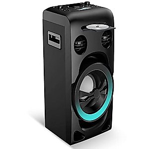 Home Stereo System CD/DVD Player, Bluetooth Party Speaker with Karaoke MIC Ports x 2, Floorstanding Soundsystem with LED Lightshow, Bass/Echo Adjustable