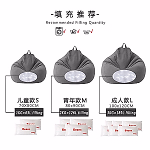 KODENG Large Small Lazy Sofas Cover Chairs Without Filler Linen Cloth Lounger Seat Bean Bag Pouf Puff Couch Tatami Living Room Beanbags (RED, 85x105cm)