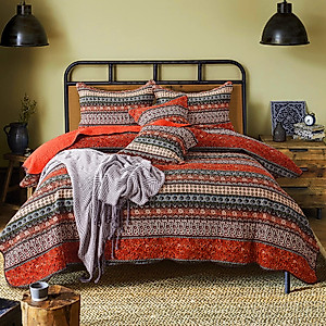 Best Striped Classical Cotton 3-Piece Patchwork Bedspread Quilt Sets Queen
