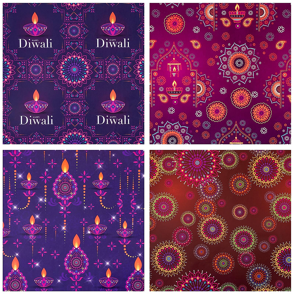 RUSPEPA Wrapping Paper Sheet - Oil Lamp Pattern Great for Diwali, Holiday and Party - 12 Folded Sheets - 19.68 X 27.5 Inch per sheet