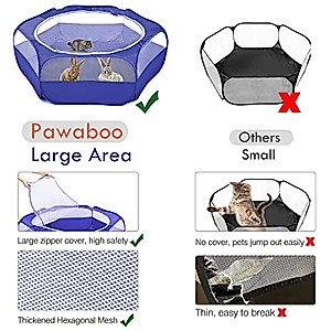 Pawaboo Small Animals Playpen, Waterproof Small Pet Cage Tent with Zippered Cover, Portable Outdoor Yard Fence with 3 Metal Rod for Kitten/Puppy/Guinea Pig/Rabbits/Hamster/Chinchillas, Indigo