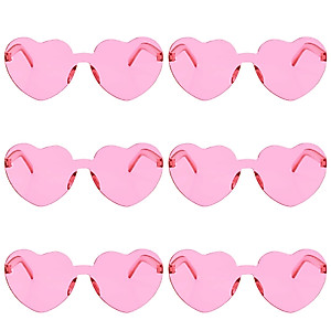 Fengek 6 Pcs Heart Shape Sunglasses Frameless Transparent Glasses Party Favors for Women, Pink