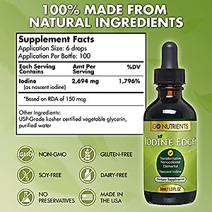 Go Nutrients Nascent Iodine Supplement - High Potency Liquid Drops - Non-GMO, Gluten-Free Iodine Edge Supplement - 30 ml (1.0 fl oz)