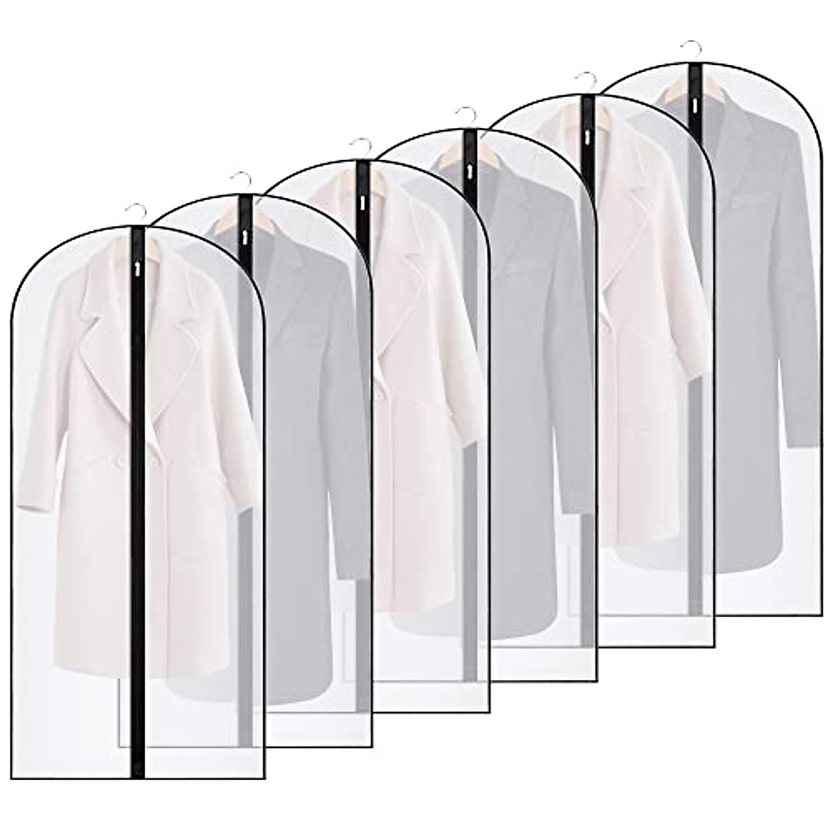 HOUSE DAY Clear Garment Bags, Dress bags for Storage 60 inch, Hanging Suit Bags for Closet Storage and Travel, Dust Suit Cover Bags, Washable Clothes Protectors Hanging Clothes Bag (Set of 6,Black)