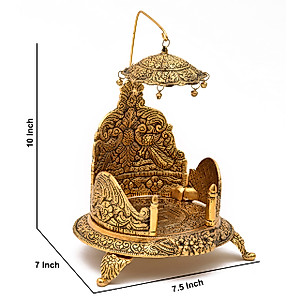 Nirmal Handicraft Gold Metal Handicraft Pooja Jhula | Swing| Palana | Ladoo Gopal Singhasan |Nand Gopal Palana | Hindola for Ladoo Gopal, Laxmi ji and Ganesh Ji
