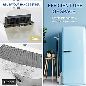 Broom with Dustpan Combo Set, 2 in 1 Broom and Dustpan Set with Long Handle, Upright 180° Rotating Broom with Brush and Lightwight Dust Pans for Home Kitchen Room Office Lobby Floor Cleaning，White