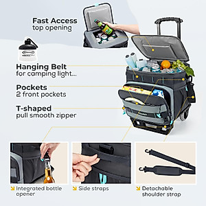 TOURIT Collapsible 48-Can Leak-Proof Insulated Rolling Cooler with All-Terrain Cart, Upgraded Fixtures and New Wheels Suitable for Beach, Picnic, Shopping