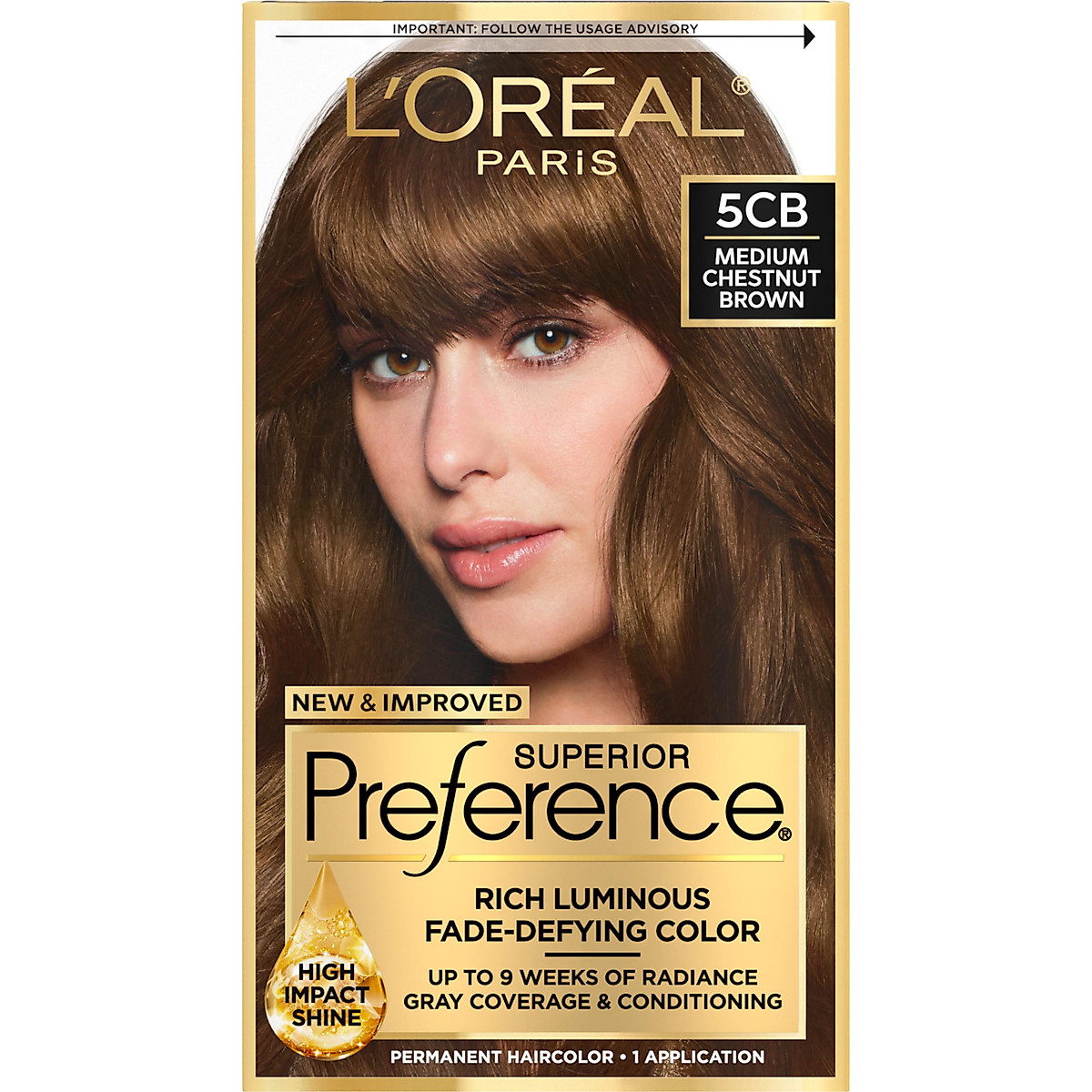 L'Oreal Paris Superior Preference Fade-Defying + Shine Permanent Hair Color, 5CB Medium Chestnut Brown, Pack of 1, Hair Dye