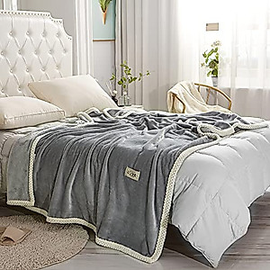 PAUHN Fleece Blanket Throw XL Size Light Grey 48"x80" Throw Blanket for Couch Nice White Edging Soft Blanket Warm,Plush,Fluffy,Cozy,Thick,Throw for Sofa,Bed,Office Travel