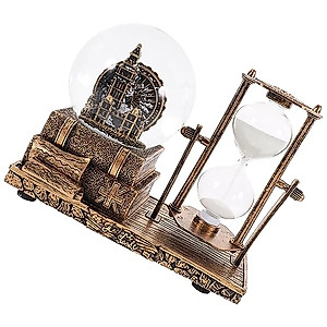 Retro Style Desktop Decor LED Music Crystal Snow Globe Home Decoration Vintage Hourglass Timer Book Shelf TV Cabinet Desktop Home Decor Statue Figurine Table Centerpieces Brown