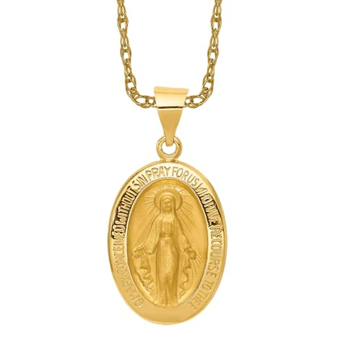 IceCarats 14K Yellow Gold Our Lady of Miraculous Medal Blessed Virgin Mary Necklace Charm Pendant 27.5mm x 14mm Only