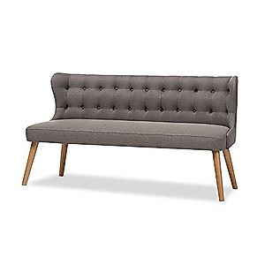 Baxton Studio Parisa Grey Fabric & Natural Wood Finishing 3 Seater Settee Bench, gray
