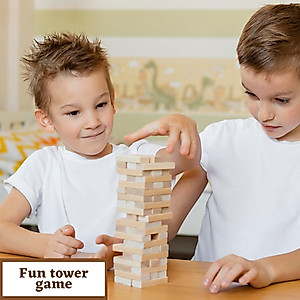 KS Tumbling Tower Game 72 Pieces Challenging Building Blocks Wood Stacking Balancing Backpacking Night Game for House Parties Holiday Travel Set - Pack of 1 with Custom KS Luggage Tag