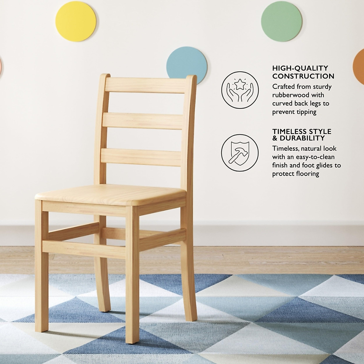 Foundations Little Innovators 8"; 2 Pack Kids Wooden Ladderback School Chairs - Durable Rubberwood Fully-Assembled - Kid Chairs for Daycare and Classrooms