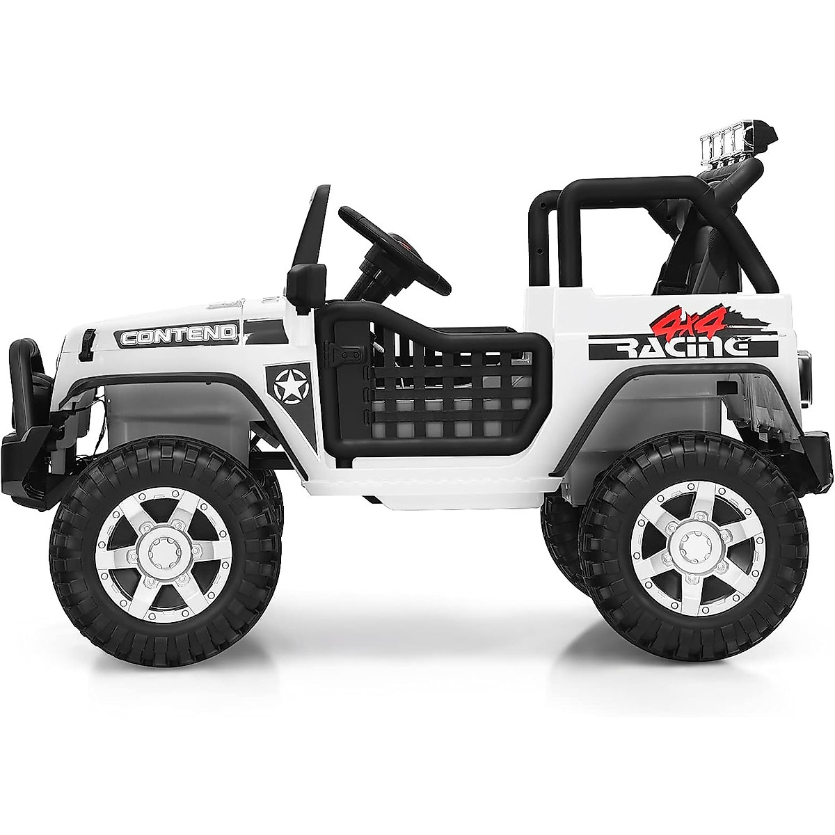 Costzon 2-Seater Ride on Truck, 12V Battery Powered Electric Vehicle w/Remote Control, 2 Speeds, Spring Suspension, LED Light, Horn, Music/ MP3, 2 Doors Open, Ride on Car for Kids (White)