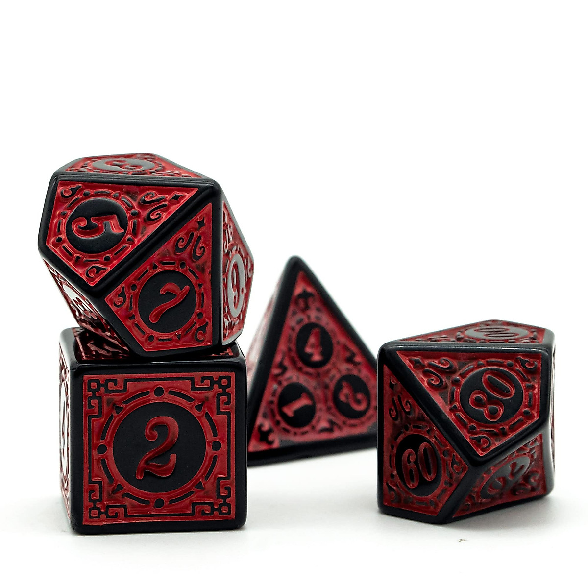 Poludie DND Dice Set-D&D Polyhedral Dice (7 Pcs) with Leather Dice Bag for Dungeons and Dragons Role Playing Dice Games RPGs (Red with Black Edge)