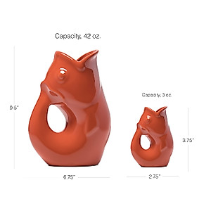 Gurgle Pot Fish Pitcher - Set of 2- Paprika, French Inspired Design, Large Pitcher 42 oz. with matching baby Gurgle Pot., Brown