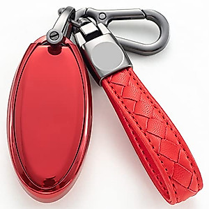 Amebom Compatible with Nissan Key Fob Cover,Fob Cover Case for Nissan Altima Maxima Murano Rogue Sentra 370z Pathfinder Smart Remote Premium Soft TPU Key Cover 2/3/ 4/5 Button, B-(Red)