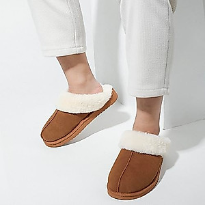 LazyStep Women's Fuzzy Memory Foam Slippers Fluffy House Shoes Indoor Outdoor(Tan,Size 7-8)