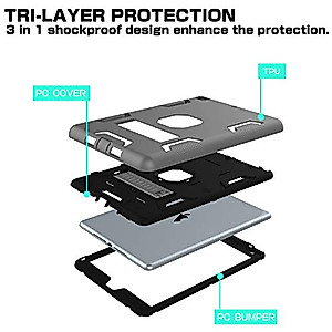 TOPSKY Case Compatible with iPad Air 1st Generation/A1474/A1475/A1476 9.7 inch, Shockproof Built in Kickstand Protective Cover Cases for iPad A1474/A1475/A1476,Grey Black