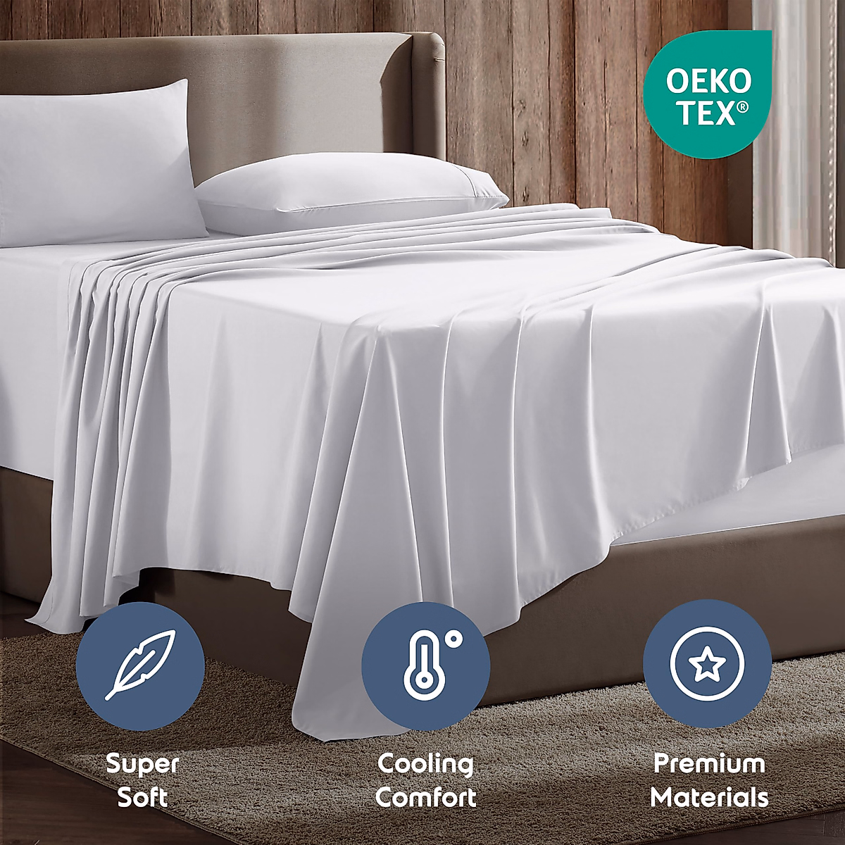 Nestl Full Size Sheet Sets - 4 Piece Full Size Sheets, Deep Pocket, Hotel Luxury, Extra Soft, Breathable and Cooling, White Bed Sheets for Full Size Mattress