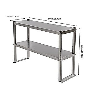 CNCEST 36 * 12 * 23in Stainless Steel Double Over-Shelf,Tier Over-Shelf 0-1.97in Height Adjustable for Kitchens/Factories/Workshops,Space-Saving and Easy to Install