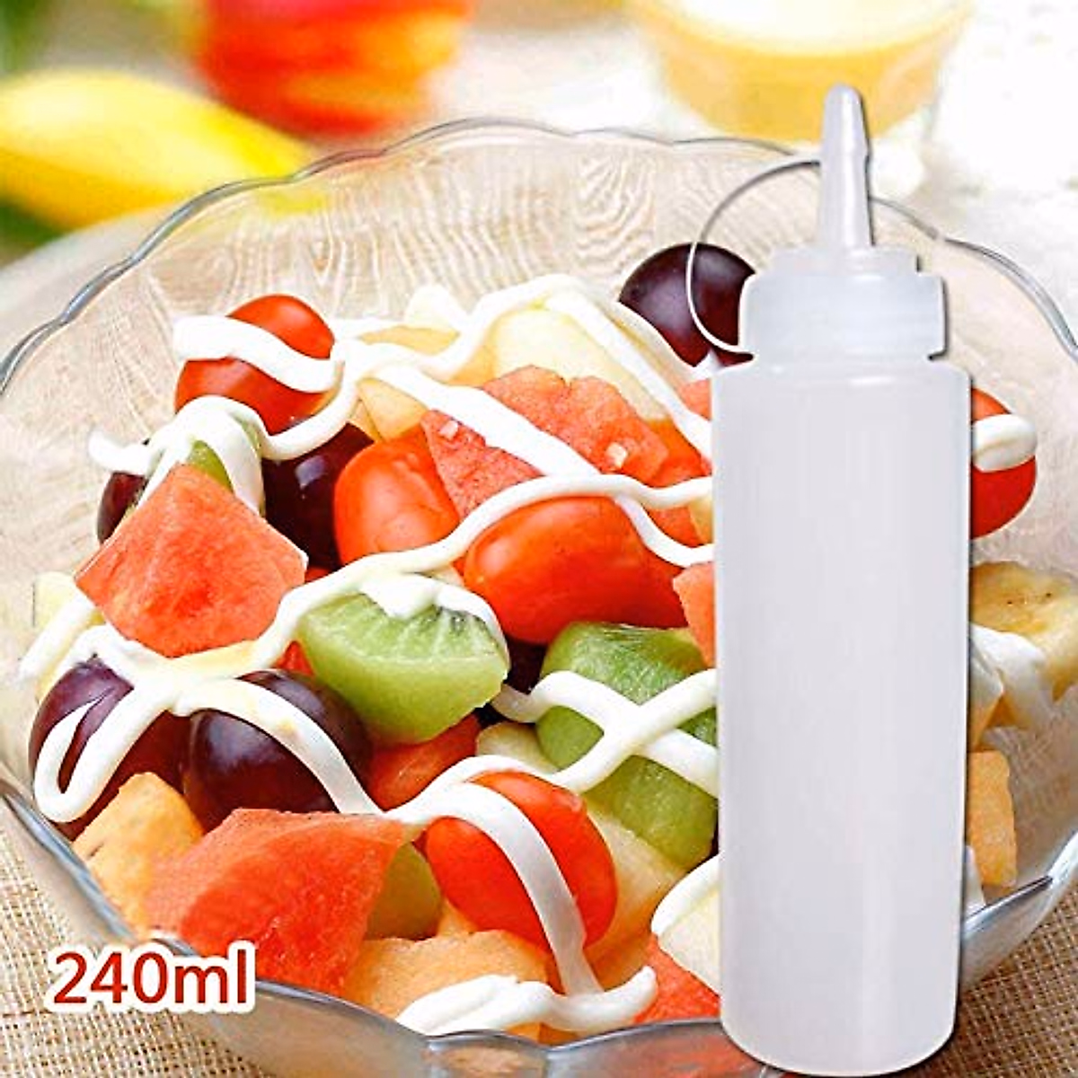 Bekith 8 oz Plastic Squeeze Condiment Bottle, 12 Pack Multipurpose Squirt Bottles with Twist On Cap Lids and Discrete Measurements for Sauce, Ketchup, BBQ, Dressing, Paint, Workshop, Pancake Art Dispenser