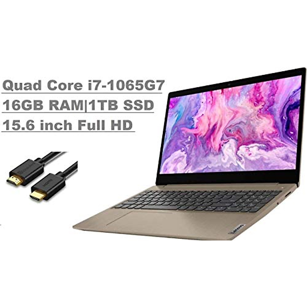 Lenovo IdeaPad 3 15.6" FHD (1920x1080) Anti-Glare Business Laptop (Intel Core i7-1065G7, 16GB DDR4 RAM, 1TB SSD, Iris Plus Graphics) French-Canadian Keyboard, Windows 10 + IST HDMI Cable