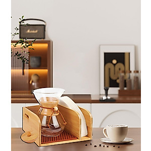 PrimZooty Bamboo Caddy with Lid & Heatproof Trivets Mat for Chemex CoffeeMakers - Designed for Chemex Pour - Over Glass Coffeemaker(3/5/6/8/10Cup), for Bodum Pour Over Coffee makers(4/8Cup)