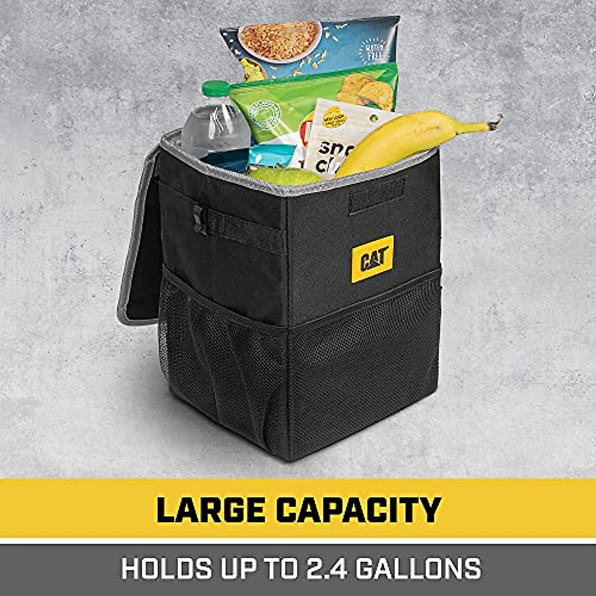 Cat® Premium Car Trash Can with Lid Storage Pockets Waterproof Garbage for Auto Multipurpose Storage Organizer Bin - 100% Leak-Proof, Black