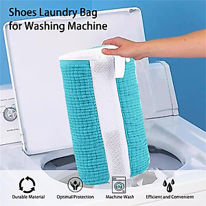 Smallan Sneaker Shoes Laundry Washing Machine Bag Reusable and Lasting Fluffy Chenille Microfiber Hidden Zipper Shoe Washing Bag with 2 Pairs Adjustable Shoe Trees (blue)