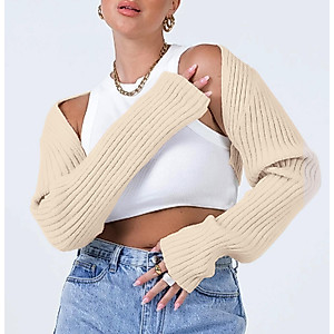LILLUSORY Womens Crop Cardigans Sweater Bolero Shrug Y2K Cute Tops Fall Fashion Trendy Long Sleeve Outfit 2025 Light Apricot Medium