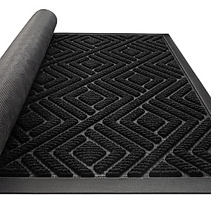 DEXI Door Mat Heavy Duty Outdoor Indoor Doormat, Stain and Fade Resistant, Non Slip Front Door Mats, Patio Entryway Floor Mat, 17"x29", Checkered Black