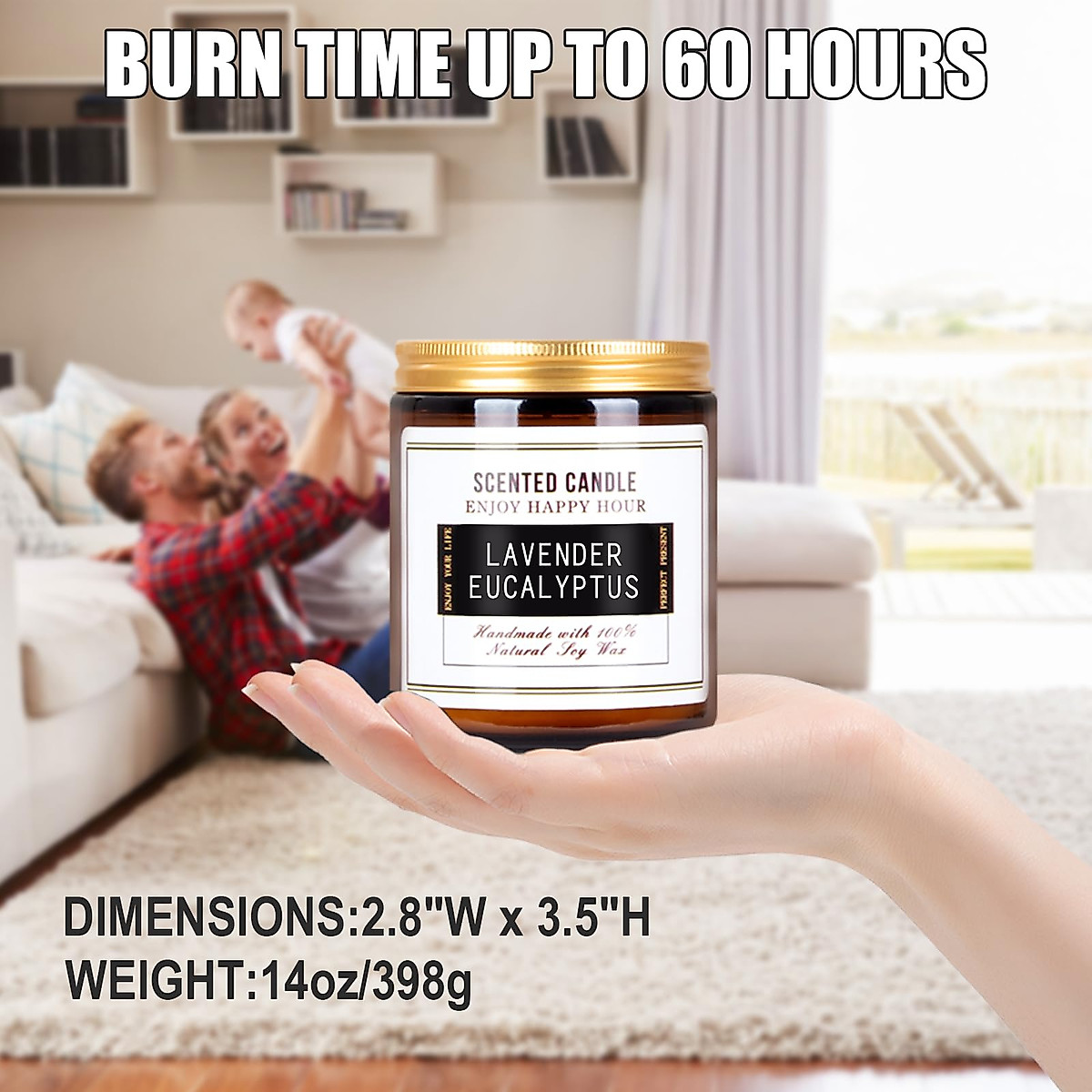 Premium Eucalyptus & Lavender Scented Candles - Soy Wax Candles | Aromatherapy Candles for Stress Relief, Meditation, Yoga, Relaxing, SPA | Natural Jar Candles for Home Men Women Office