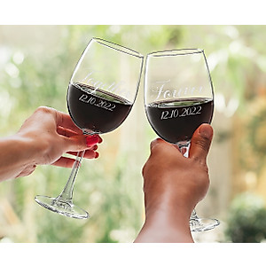 TEEAMORE Personalized Wine Glass Add Your Name Text Valentiness Day Birthday Anniversary Laser Engraved Stemmed Wine Glass 16oz