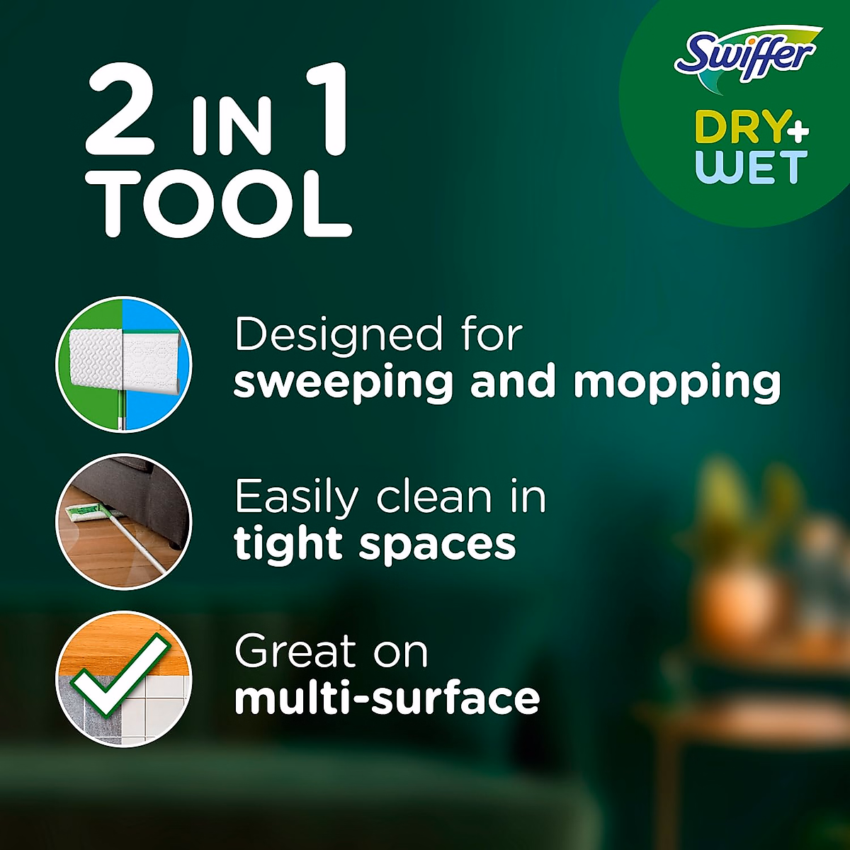 Swiffer Sweeper 2-in-1 Mops for Floor Cleaning, Dry and Wet Multi Surface Floor Cleaner, Sweeping and Mopping Starter Kit, Includes 1 Mop + 19 Refills, 20 Piece Set