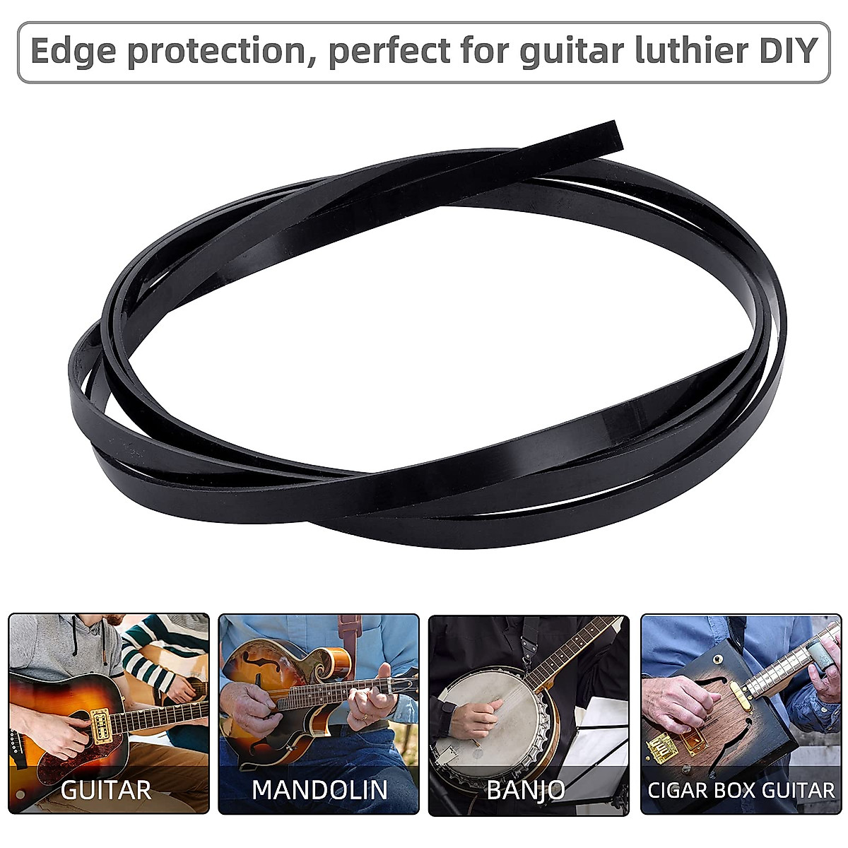 Guitar Binding Plastic Purfling Strip - 1650x7x1.5mm ABS Guitar Strips Pinding Parts for Acoustic Classical Guitar, Luthier Supply DIY, Black