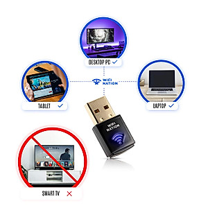 WiFi Nation® WiFi Dongle Mini 802.11ac AC600 USB WiFi Adapter, chipset: Realtek RTL8811AU, Dual Band 2.4GHz or 5GHz, Windows, MacOS and Linux Supported, Product Model: WN-H2